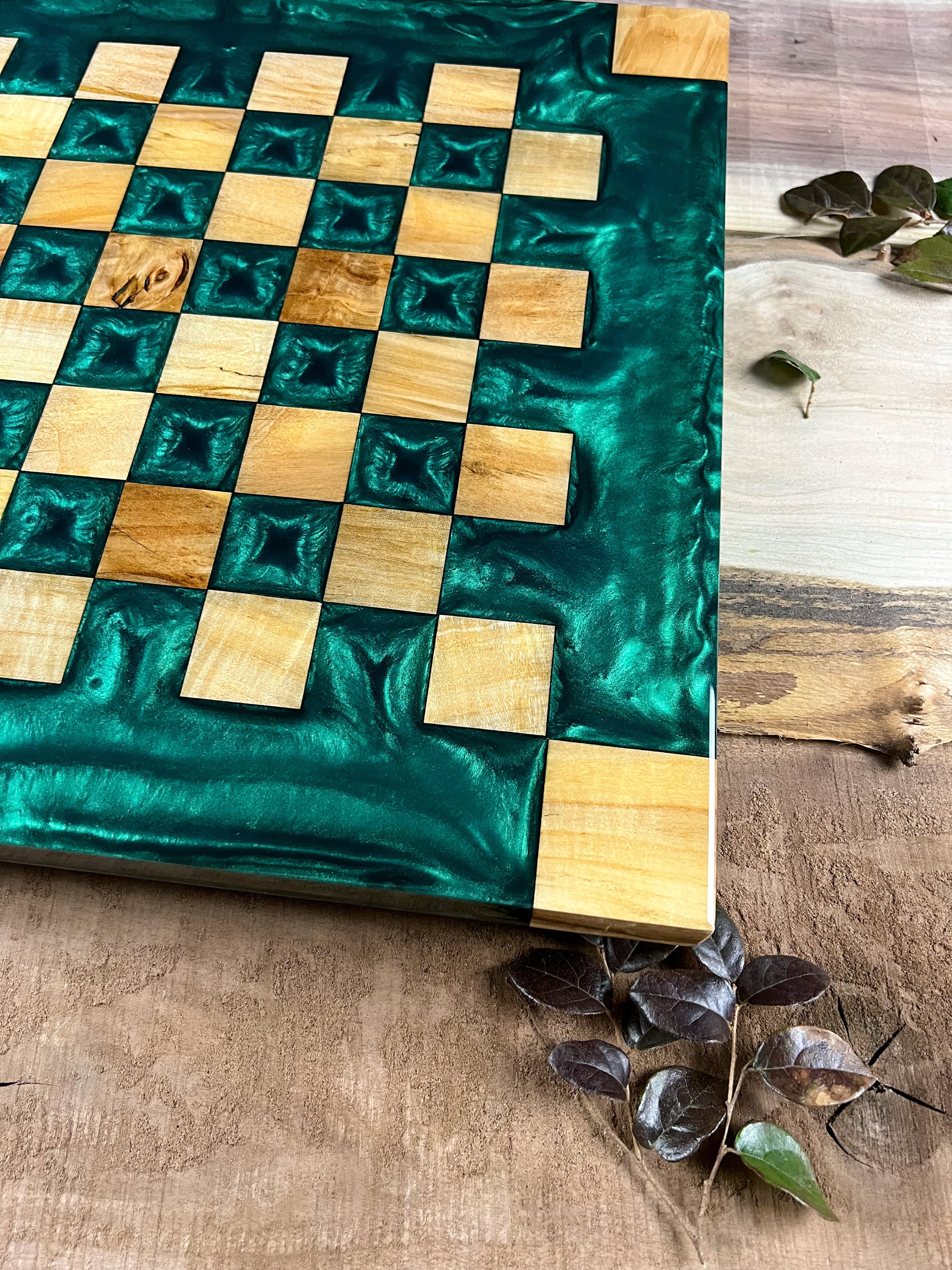 Maple Wood Emerald Green Resin Chess Board - Etsy