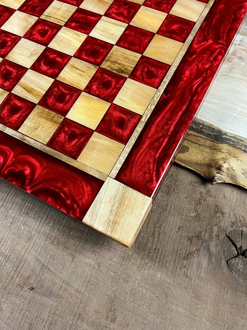 Red Lava Maple Wood Chess Board (with Border) - Etsy