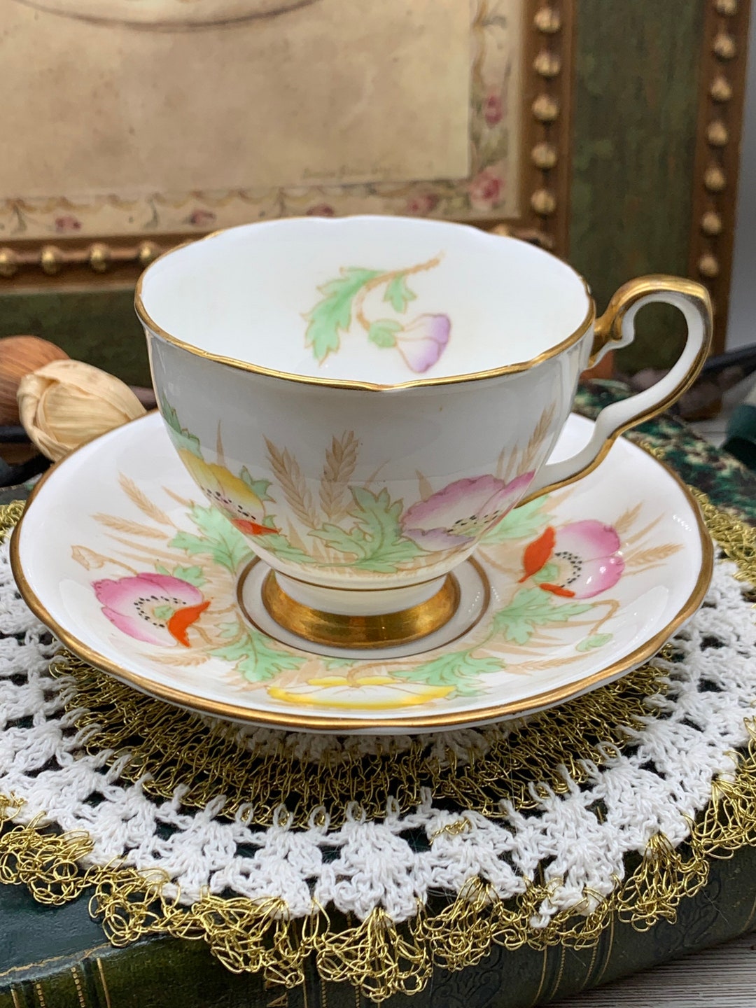 Royal Stafford Yellow and Pink Poppies Tea Cup and Saucer Set. Vintage ...