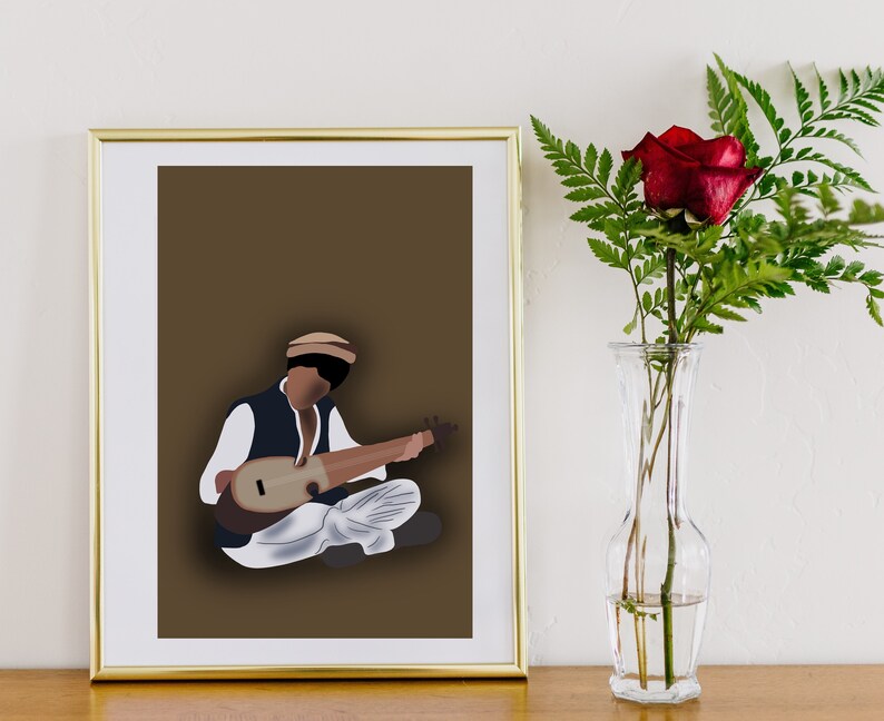 Art print afghan muslim man playing rubab musical instrument | Etsy