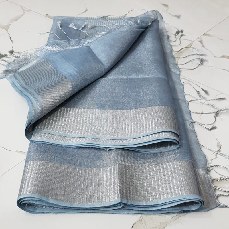 Silver Tissue Saree - Etsy