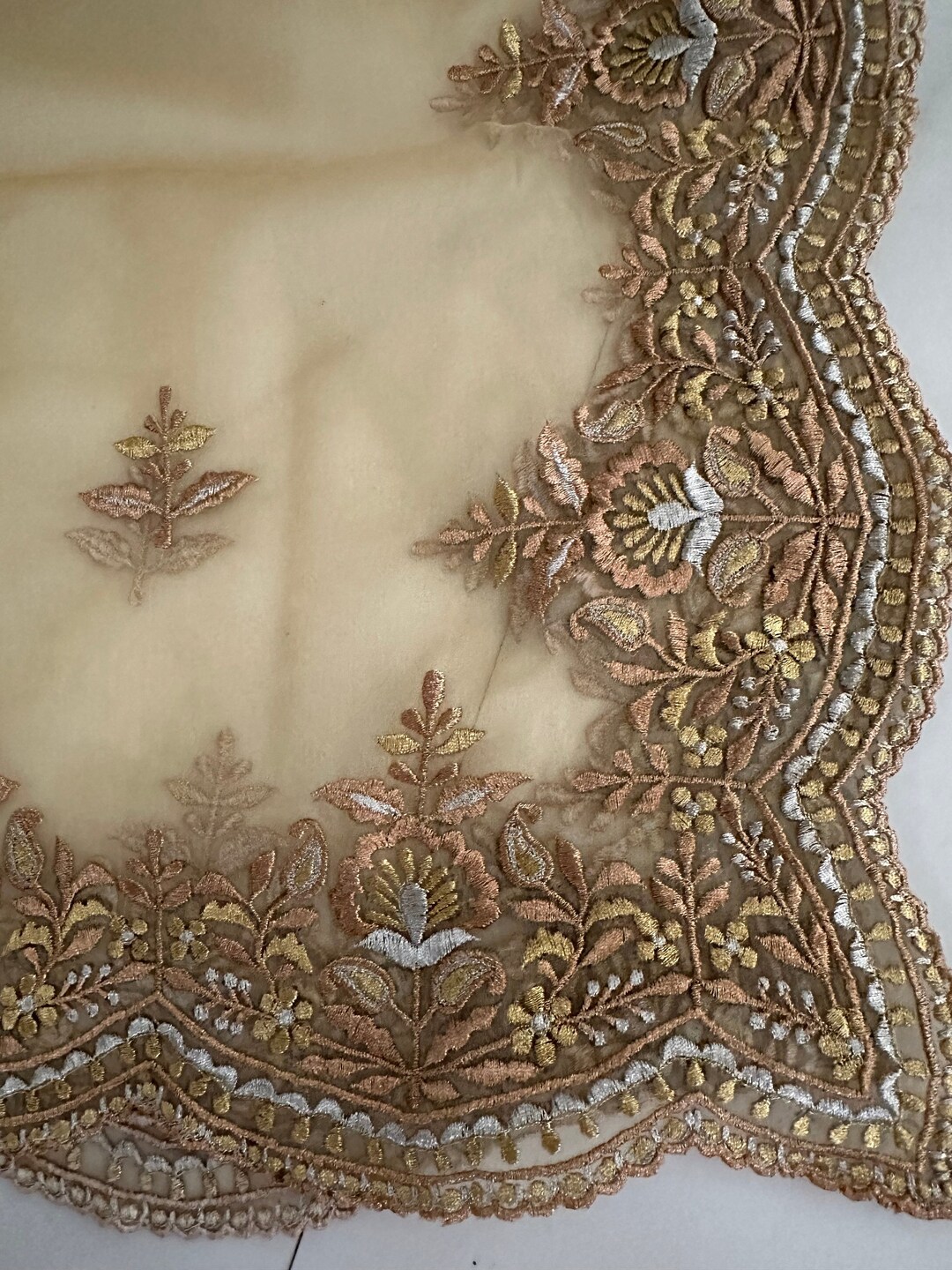 Gold Tissue Dupatta Embroidered Tissue Shawl Stole Scarf - Etsy
