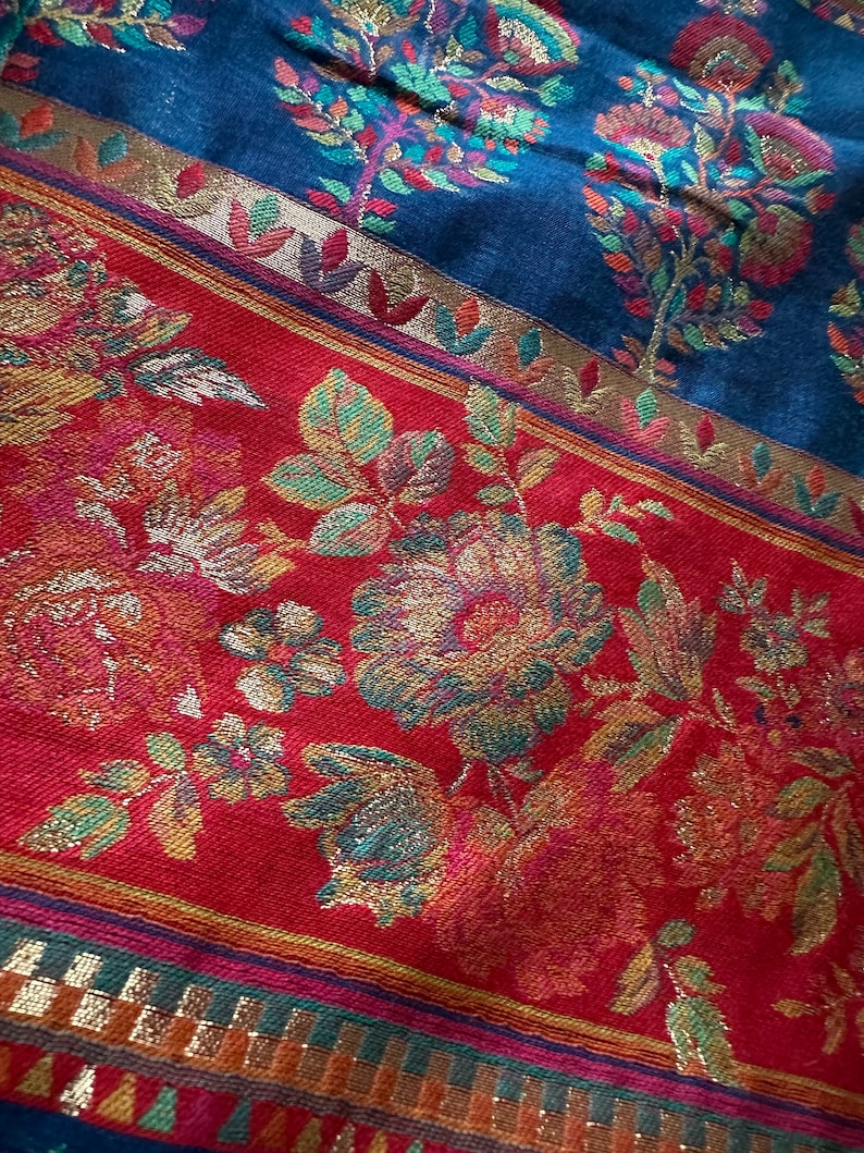 Exquisite Kashmiri Kani Jamawar Pallu Saree in Mid-night Blue Pashmina ...