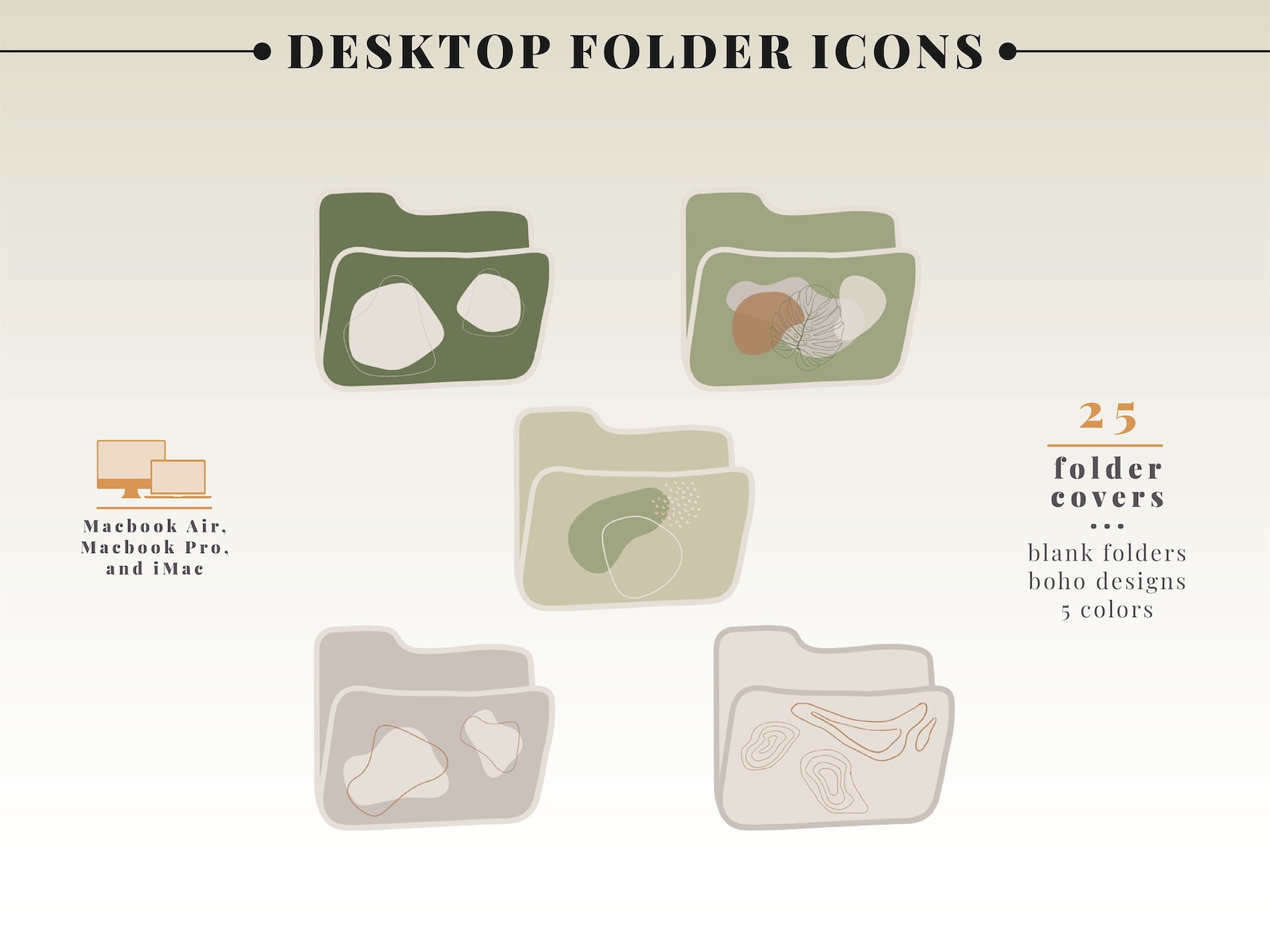 Bohemian Sage Desktop Folder Icons for Mac | Organic Minimal Folder ...
