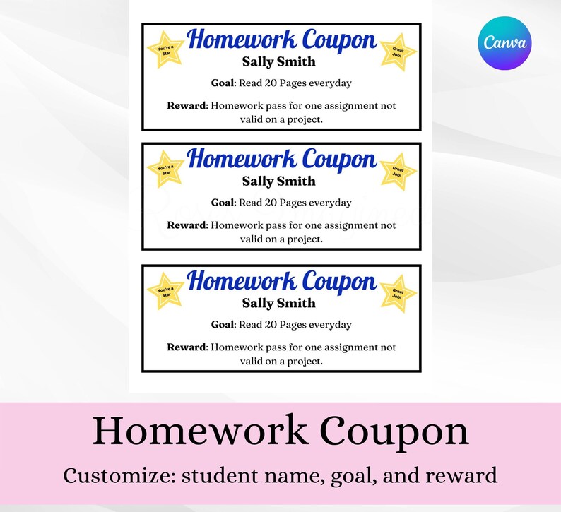 Homework Coupon Student Reward Canva Template - Etsy