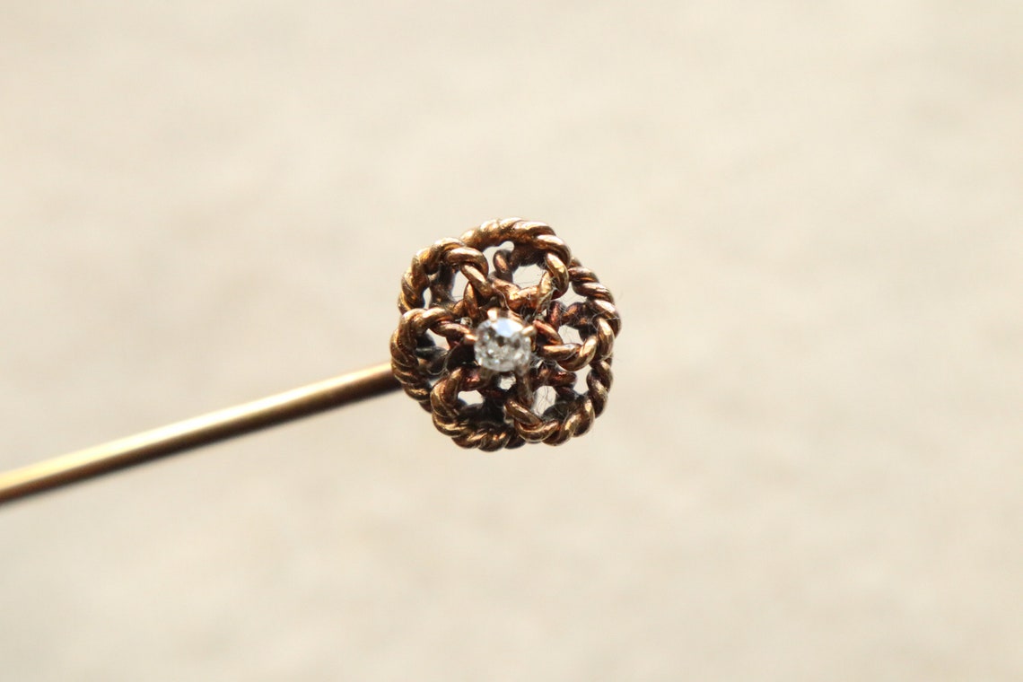 Victorian 9K Gold and Diamond Stick Pin. - Etsy