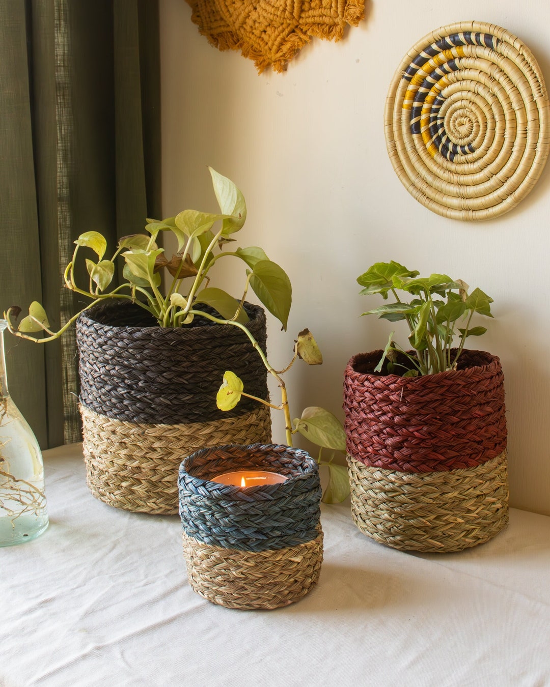 Set of 3 Basket Planter, Basket for Plants Pot, Bathroom Organiser ...