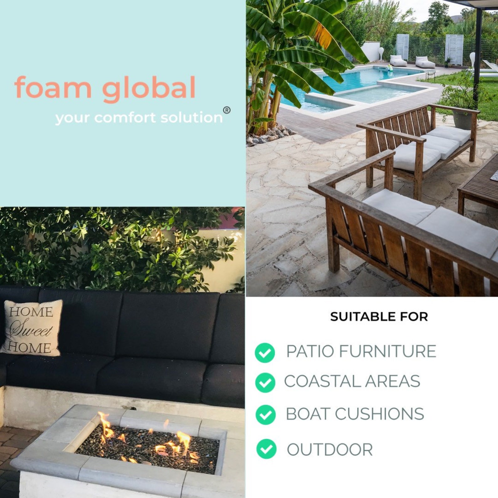 Dryfast Foam 24”x72” Outdoor Furniture, Boat, Patio Upholstery Foam ...