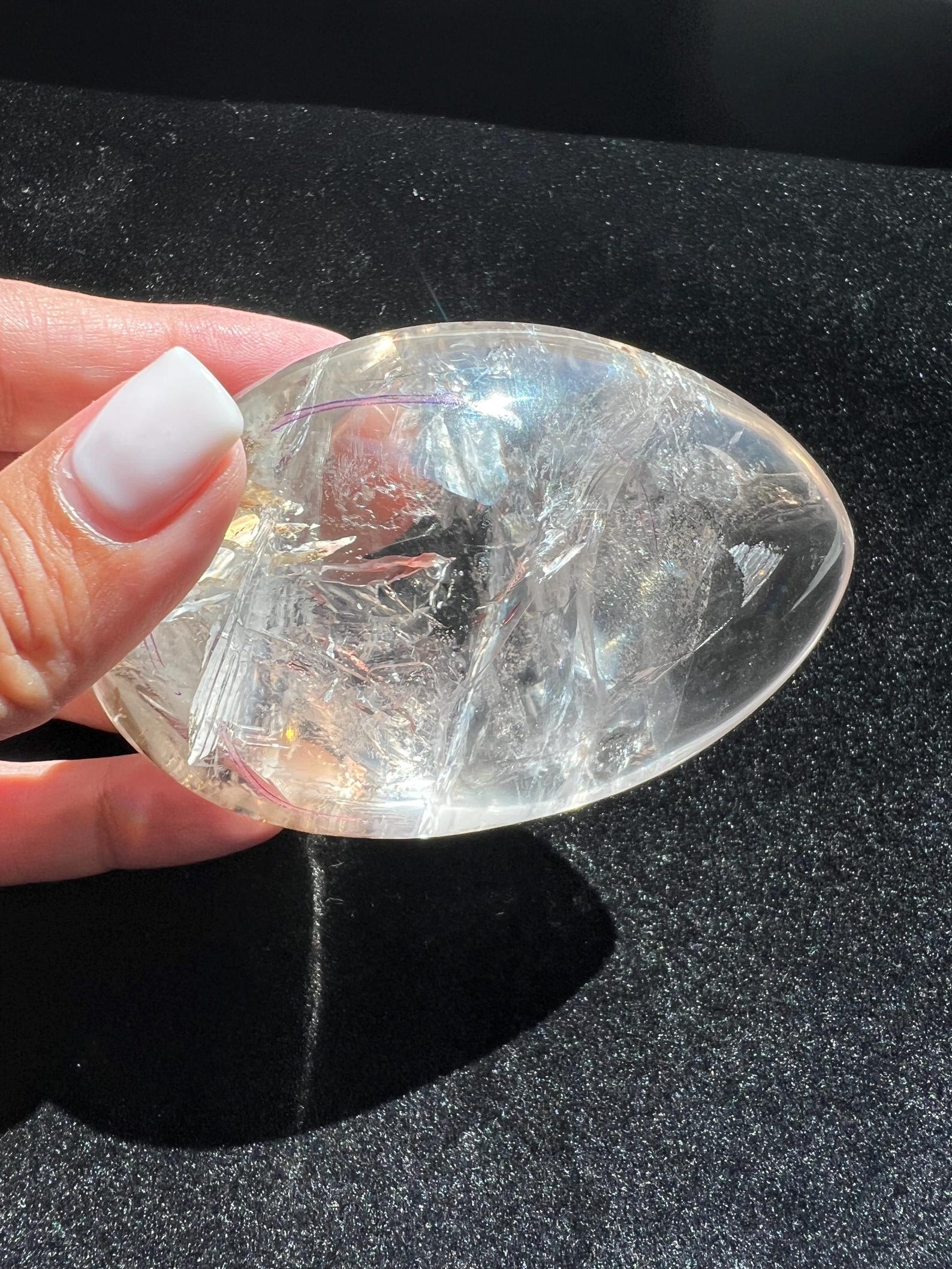 Clear Quartz + Golden Healer Enhydro Quartz Palm Stone: Moving Water ...