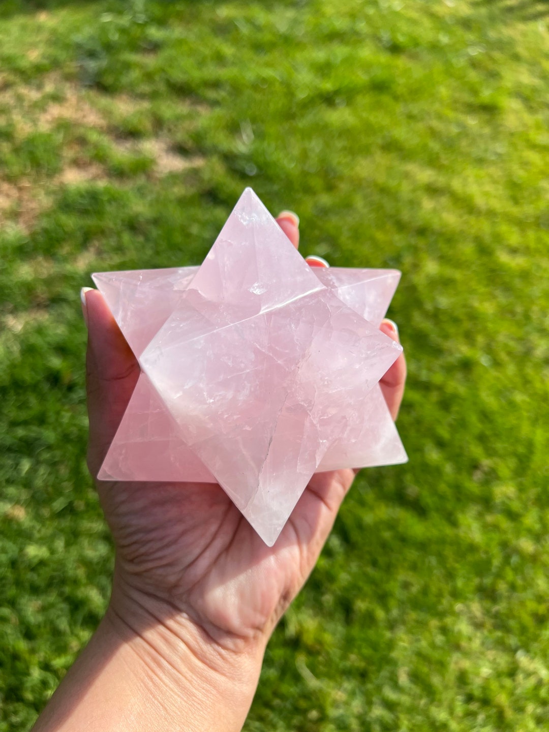 XL Rose Quartz Stellated Dodecahedron W/ Reiki 12 Pointed Star Sacred ...