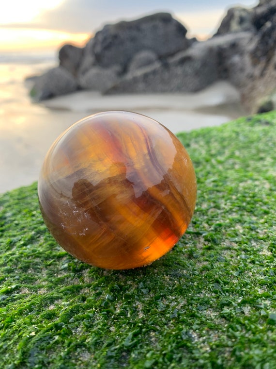 Yellow Brown Striped Crystal Sphere W/ Reiki Energy - Etsy