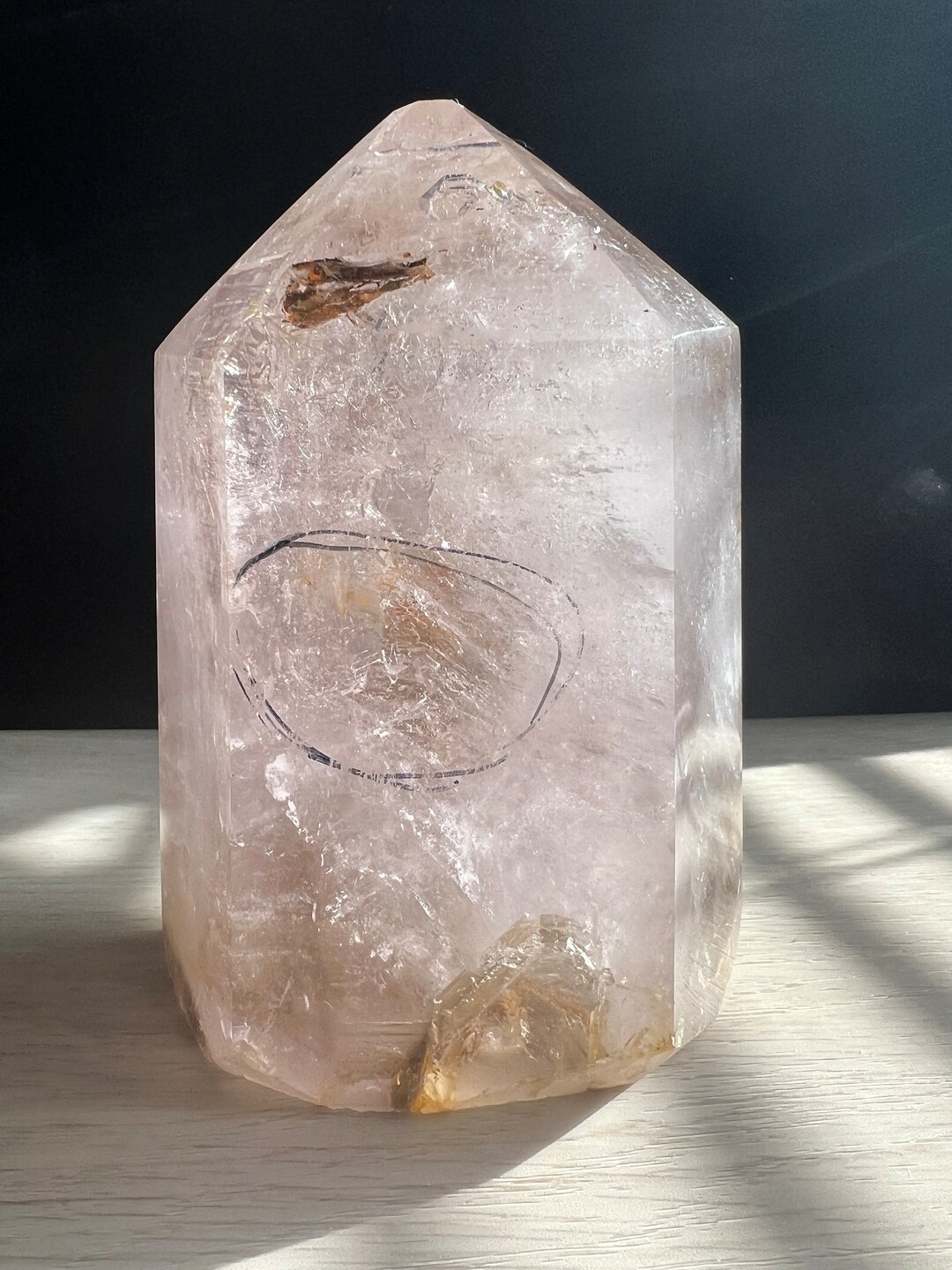 Amethyst + Golden Healer Enhydro Quartz Tower W/ Moving Water Bubble W ...