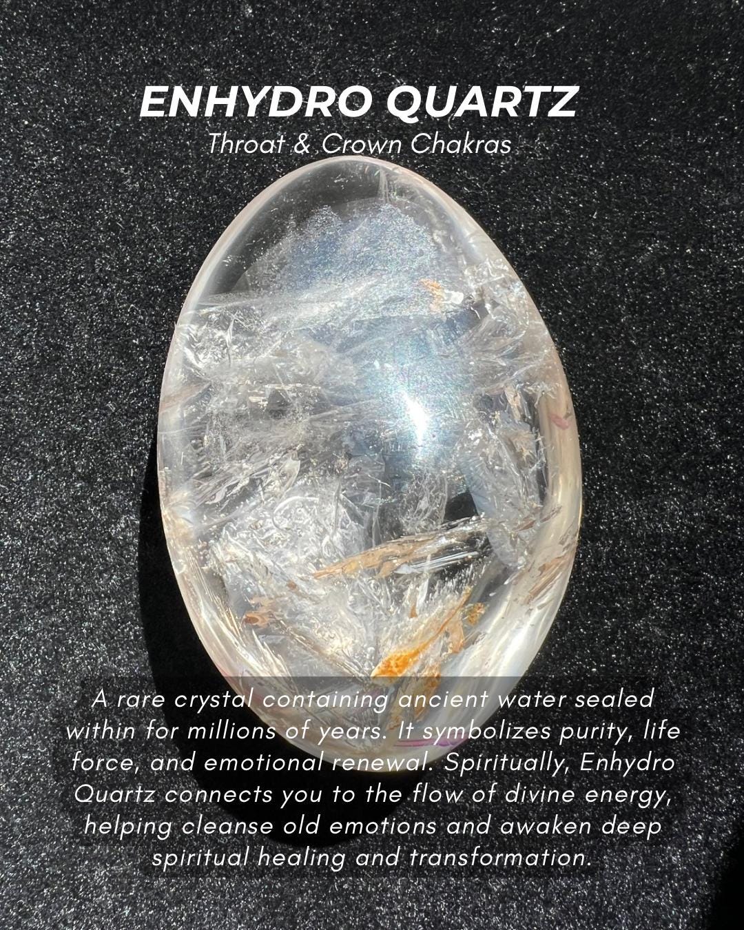 Clear Quartz + Golden Healer Enhydro Quartz Palm Stone: Moving Water ...
