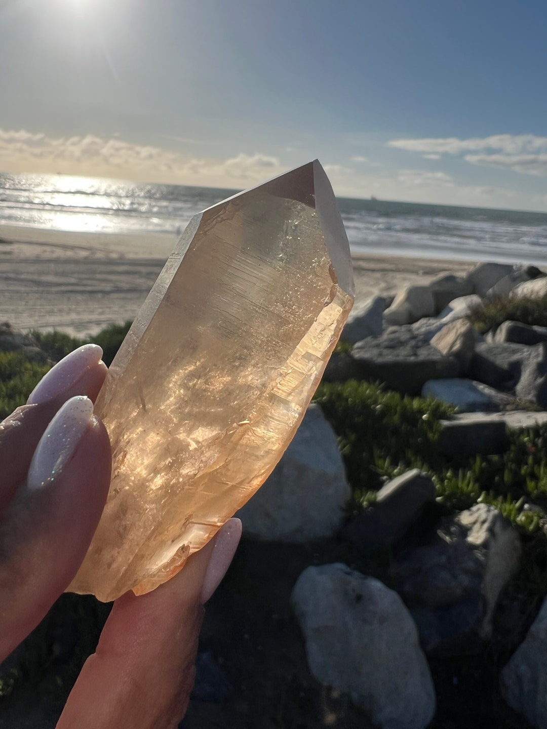 Tangerine Lemurian Quartz W/ Rainbows Reiki Master Healer Amplify Energy Divine Feminine Lemuria ...