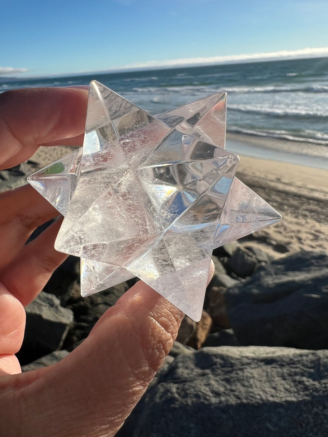 Clear Quartz Stellated Dodecahedron W/ Rainbows and Reiki 12 Pointed ...