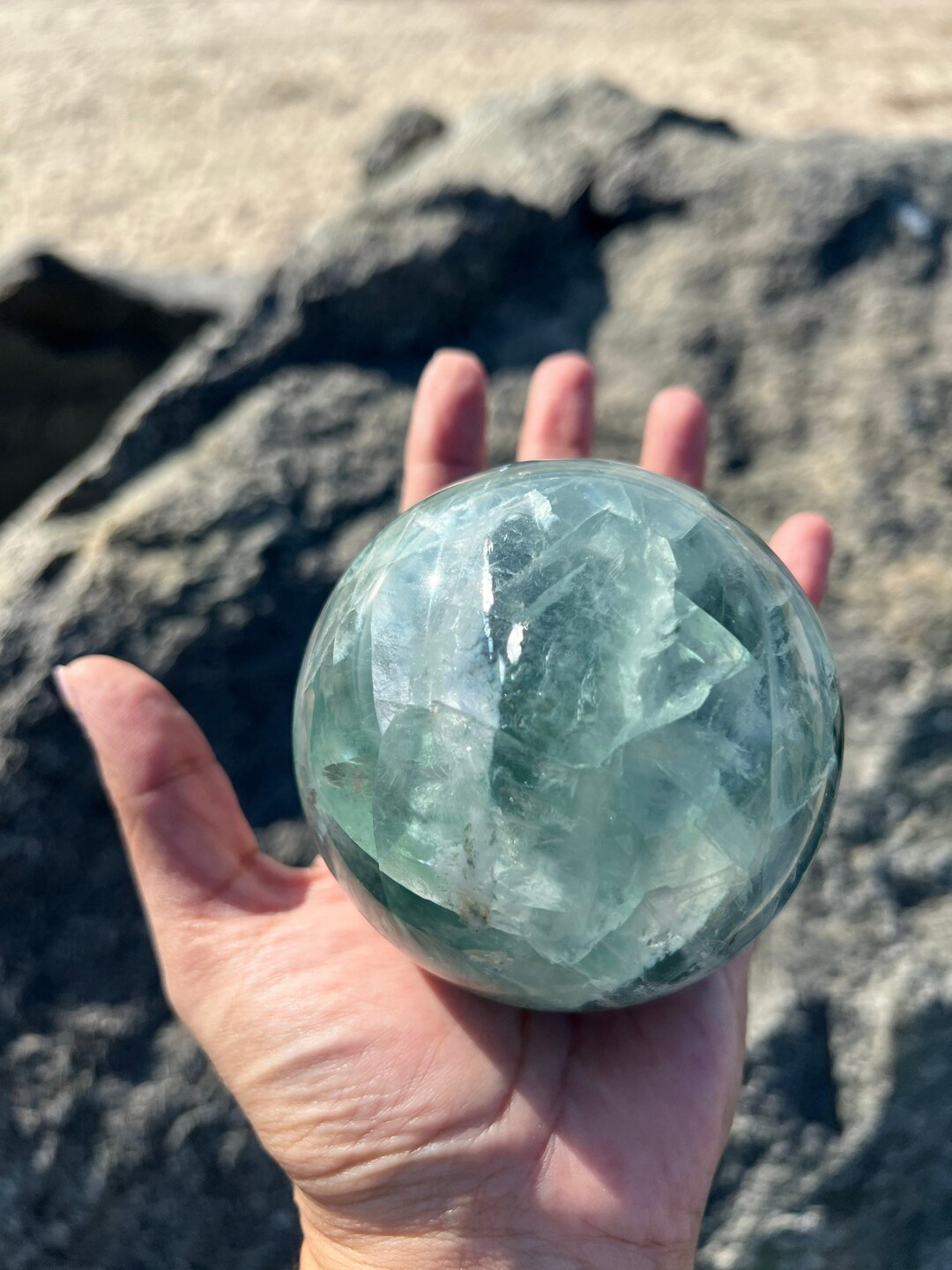 Large Green & Blue Fluorite Sphere: Reiki Cleansed Crystal | Positive ...