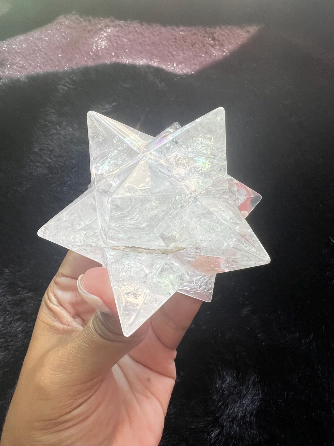 Clear Quartz Stellated Dodecahedron W/ Rainbows and Reiki 12 Pointed ...