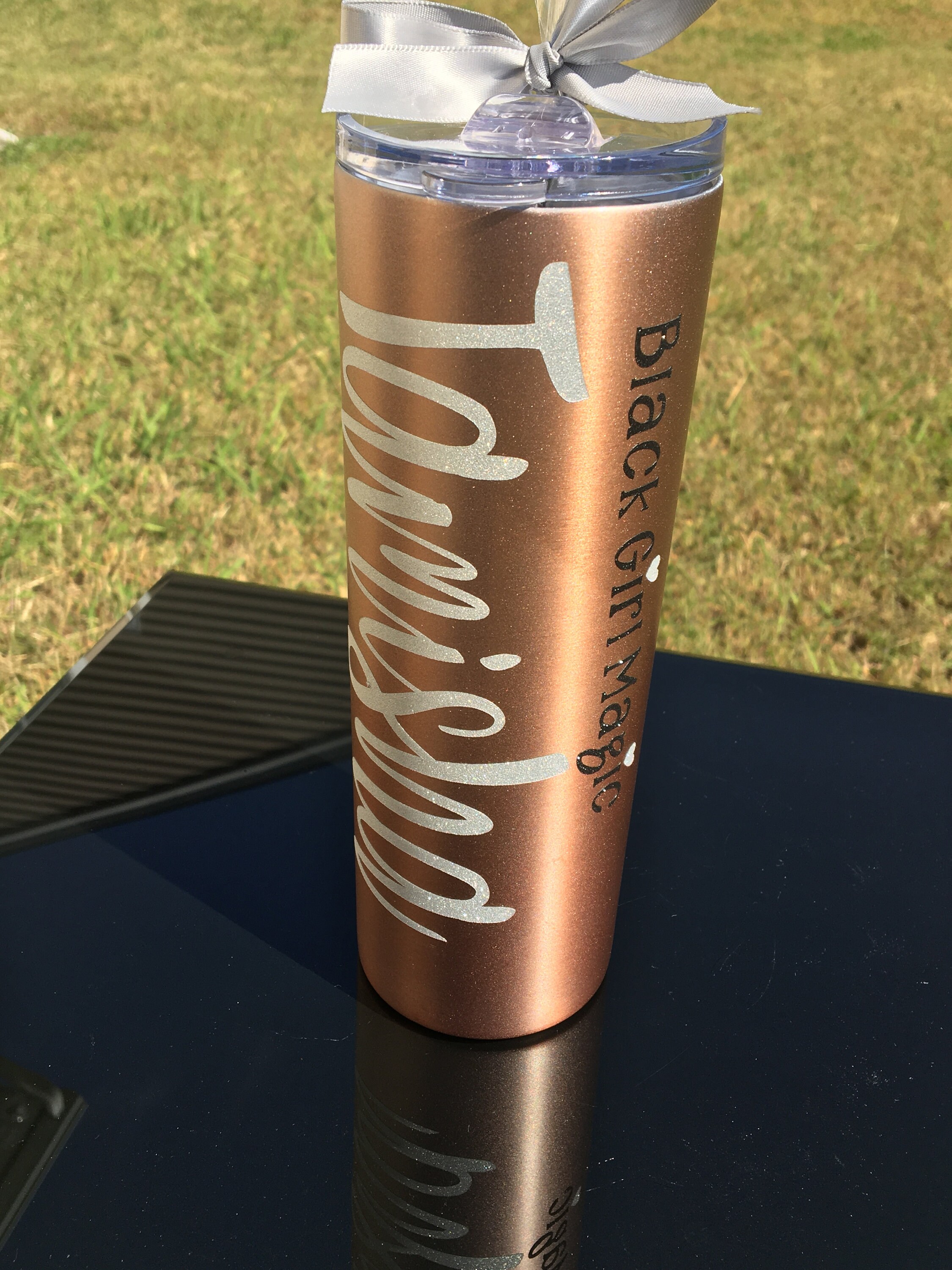 Black Girl Magic, Personalized Cup With Lid and Straw, Rose Gold ...