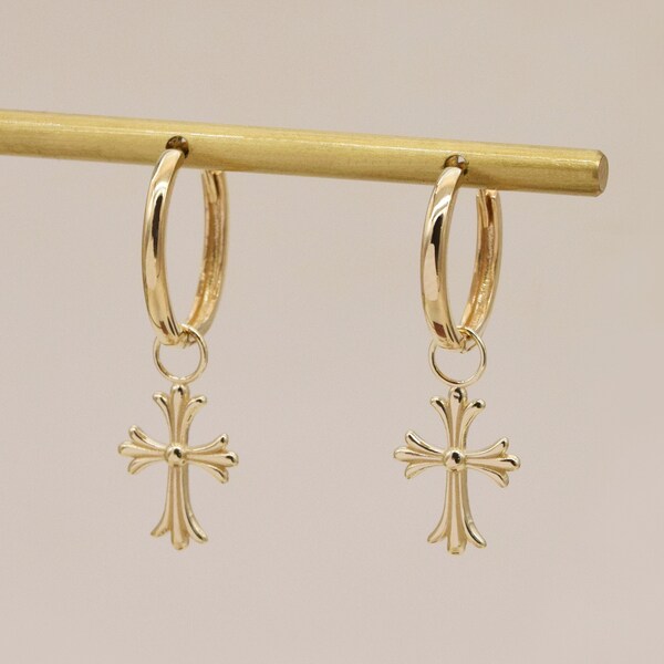 Cross Hoop Earrings - Etsy