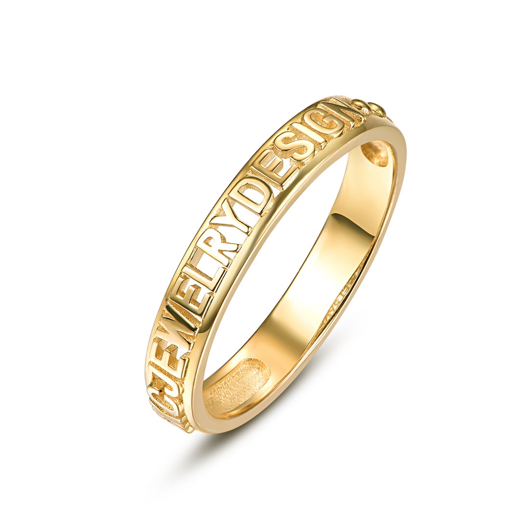 14K Solid Gold Custom Name Ring, Real Gold Personalized Custom Old English Name Ring, Solid Gold ...