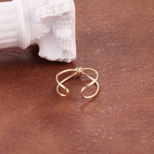 14k Solid Gold Bow Knot Open Ring, Solid Gold Ribbon Adjustable Ring With Minimalist Design ...