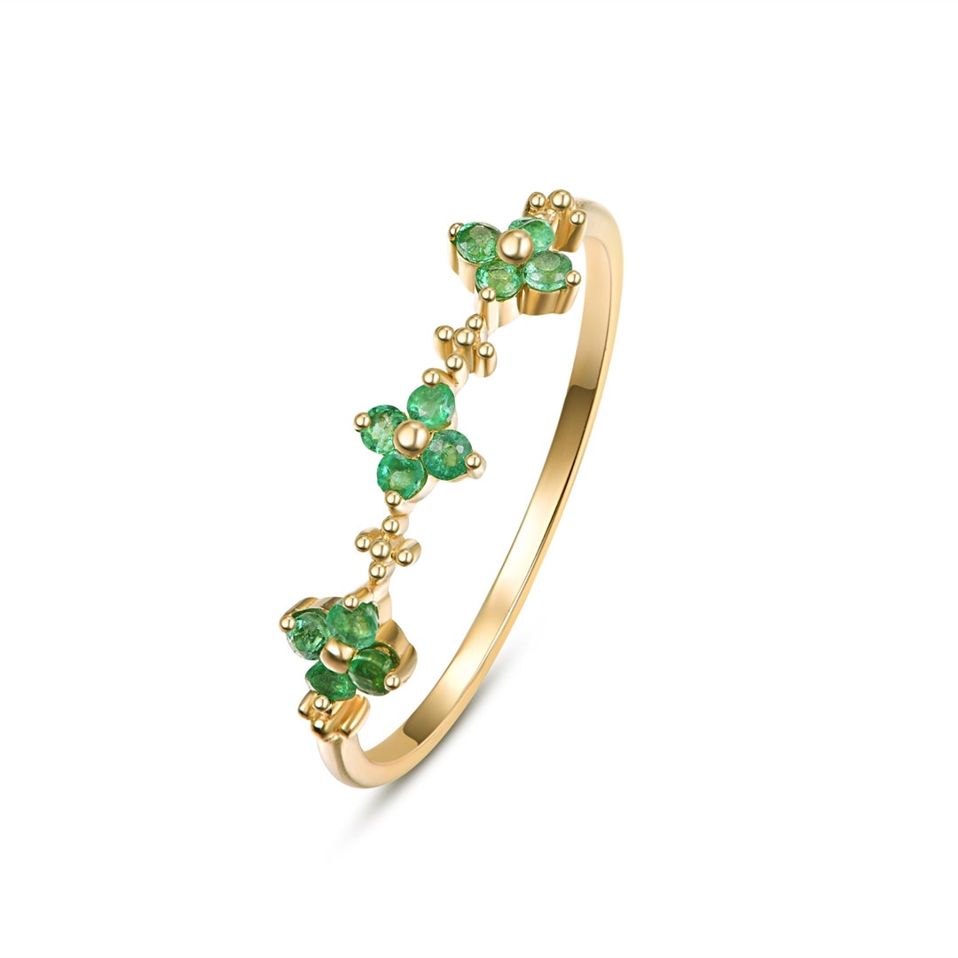 14K Real Gold Natural Gemstone Ringdainty Stackable - Etsy