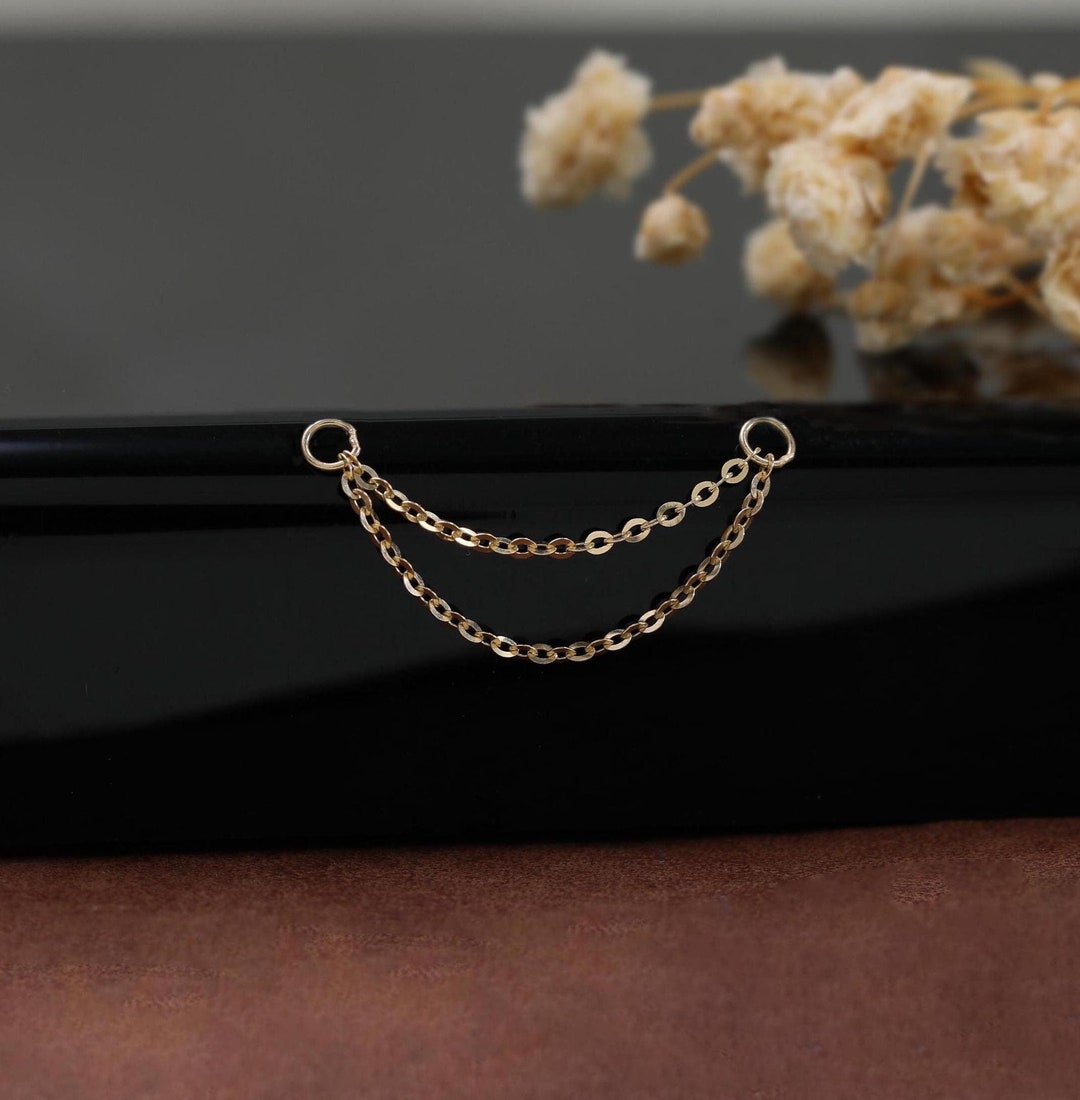 14K Solid Gold Double Layer Chain Attachment, 14K Gold Tiny Cartilage ...