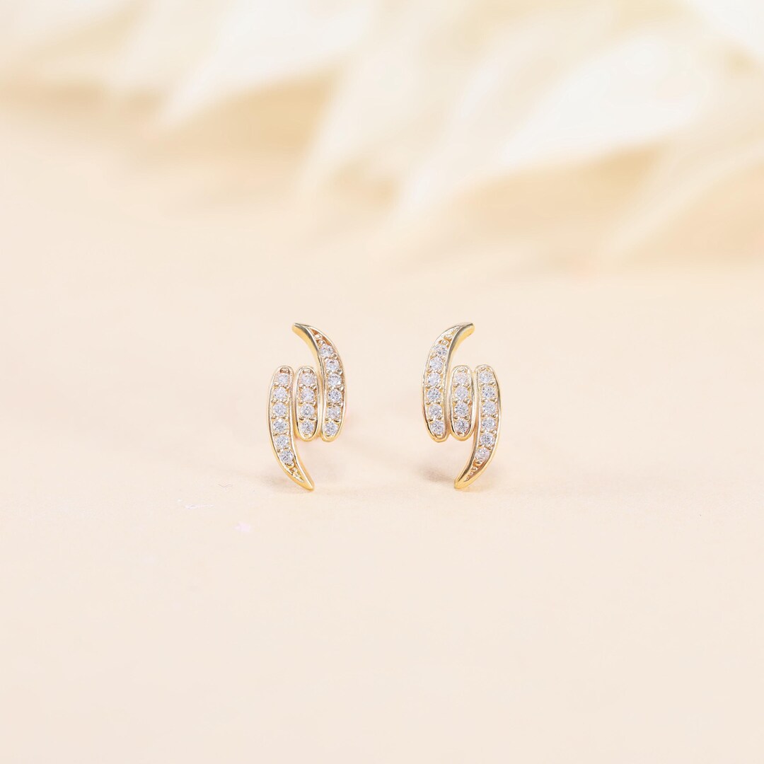 10K Solid Gold Cubic Zirconia Stud Earrings Tiny Gold Gemstone Stud Earrings Dainty Sparkling Earrings Handmade Jewelry Gift for Her. Etsy
