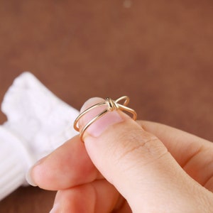 14k Solid Gold Bow Knot Open Ring, Solid Gold Ribbon Adjustable Ring With Minimalist Design ...