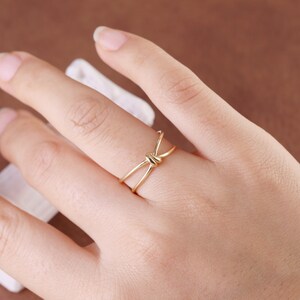 14k Solid Gold Bow Knot Open Ring, Solid Gold Ribbon Adjustable Ring With Minimalist Design ...