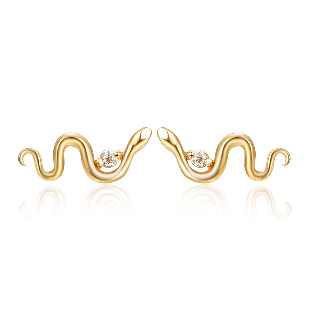 14k 1pair Solid Gold Snake Studs,snake Gold Studs Earrings,tiny Dainty ...