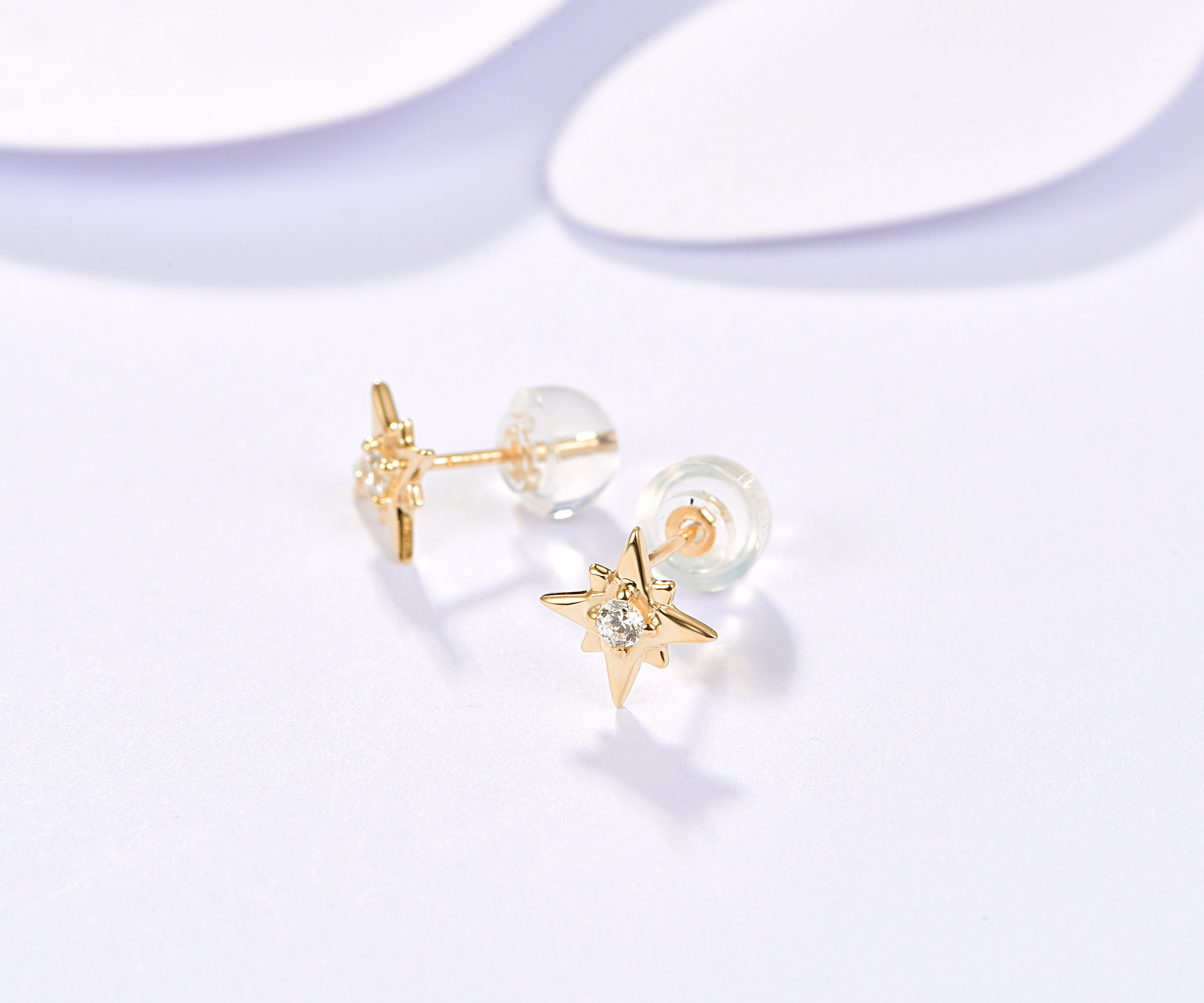 10K Solid Gold Celestial Stud Earringsgold Star Studsolid - Etsy