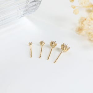 14K Solid Gold Lotus Prong Setting Gemstone Stud Earring, Gold Cubic ...