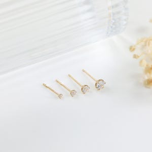 14K Solid Gold Lotus Prong Setting Gemstone Stud Earring, Gold Cubic ...