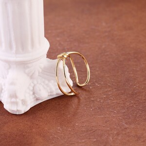 14k Solid Gold Bow Knot Open Ring, Solid Gold Ribbon Adjustable Ring With Minimalist Design ...