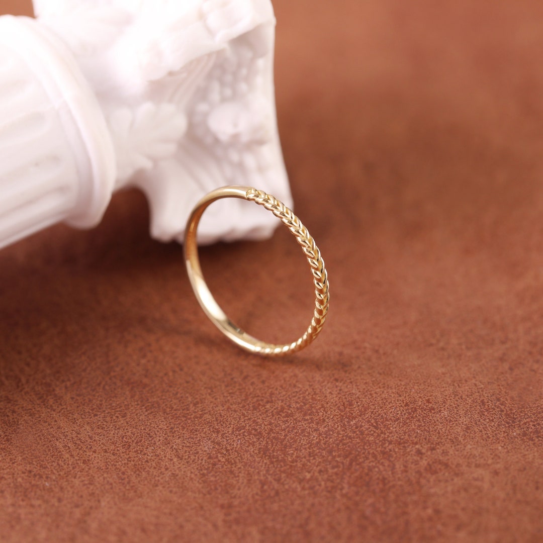 14K Solid Gold Thin Braided Pattern Ring, Gold Celtic Knot Ring, Gold ...
