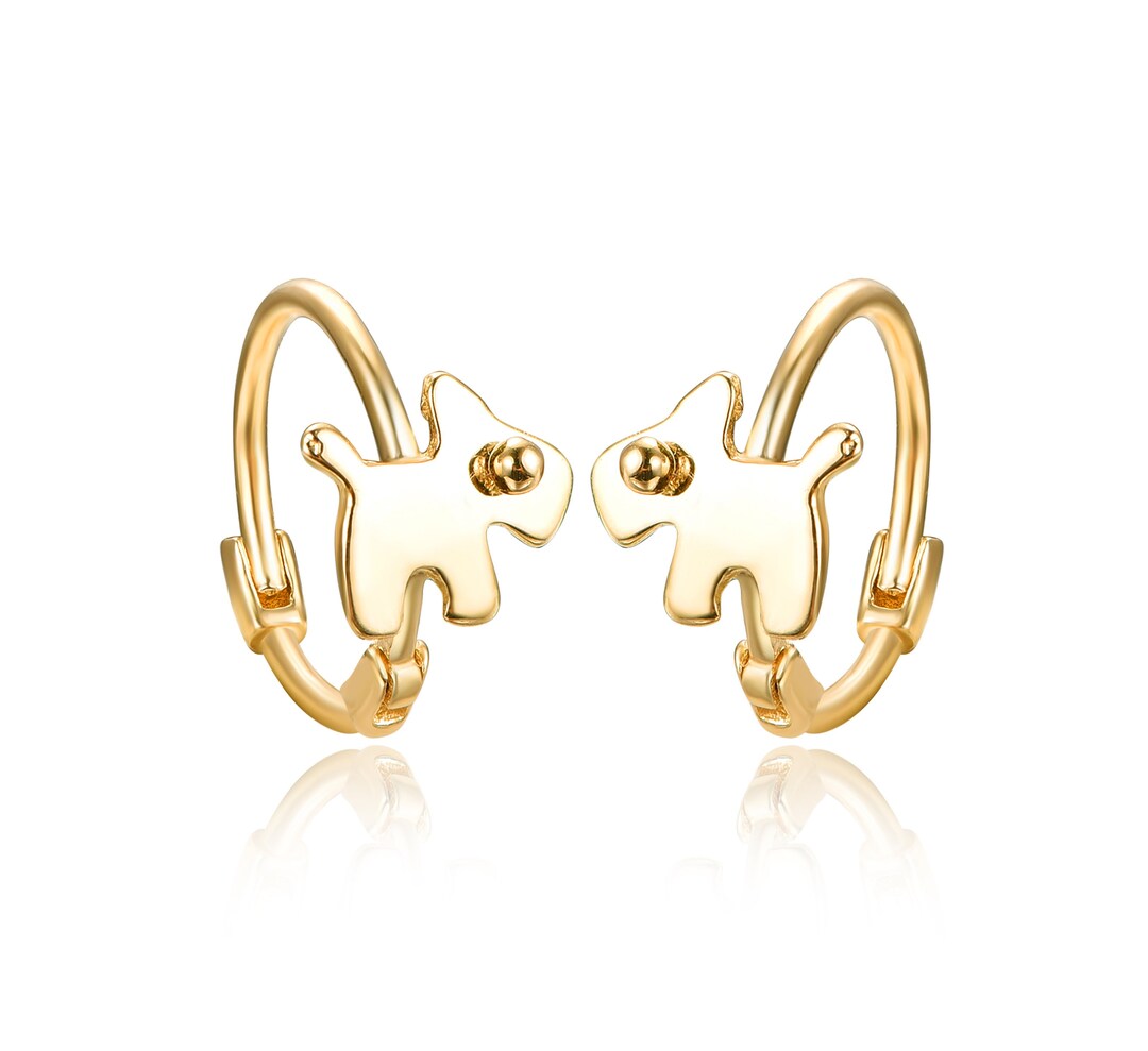 14k Solid Gold Dog Huggie Hoop Earrings,small Hoop Earrings,gold Hoop ...