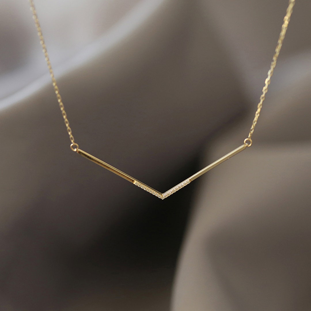 V Shaped Necklace,14k Solid Gold Chevron Necklace,dainty Chevron V ...