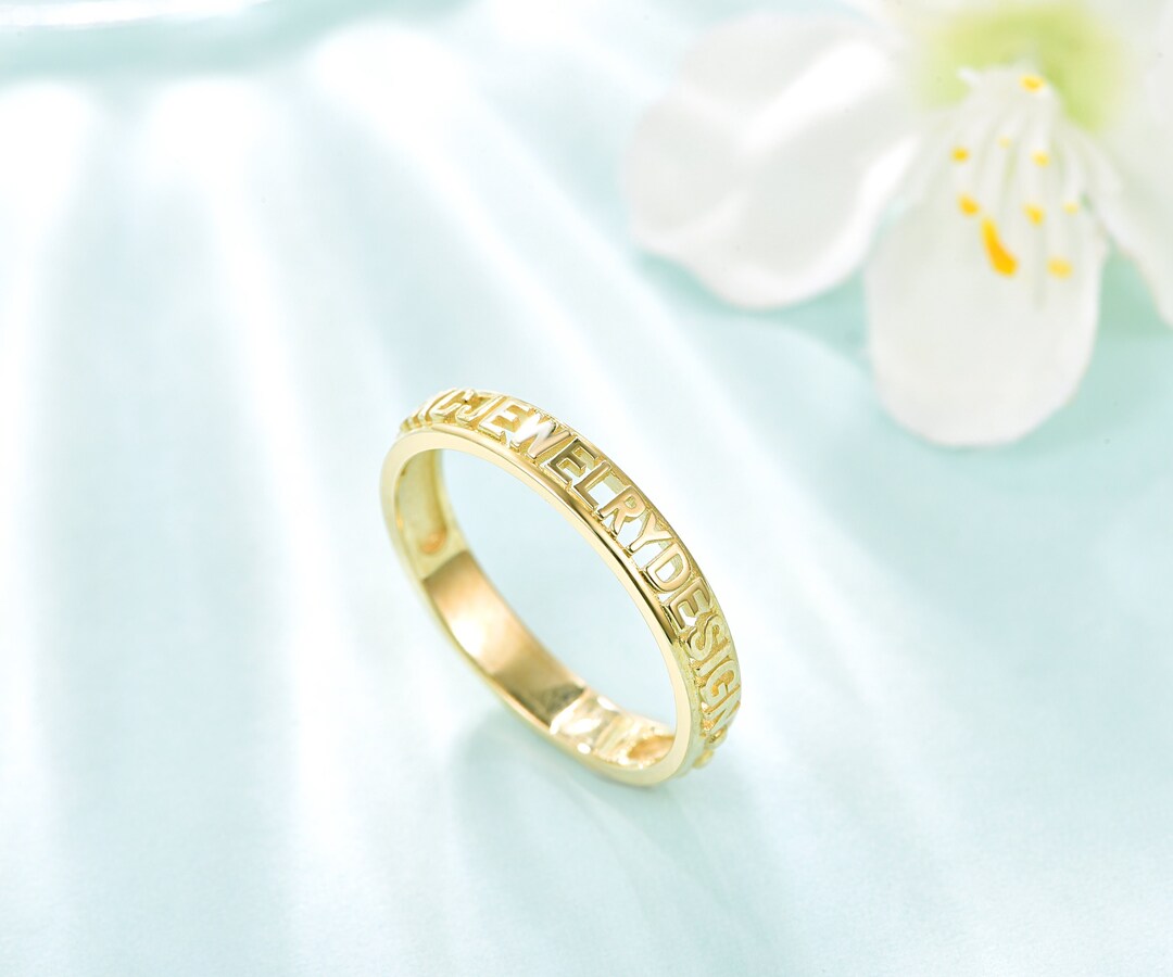 14K Solid Gold Name Ring Real Gold Custom Ringcustom Date - Etsy
