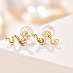 14k 1pair Solid Gold Snake Studs,snake Gold Studs Earrings,tiny Dainty ...