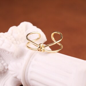 14k Solid Gold Bow Knot Open Ring, Solid Gold Ribbon Adjustable Ring With Minimalist Design ...