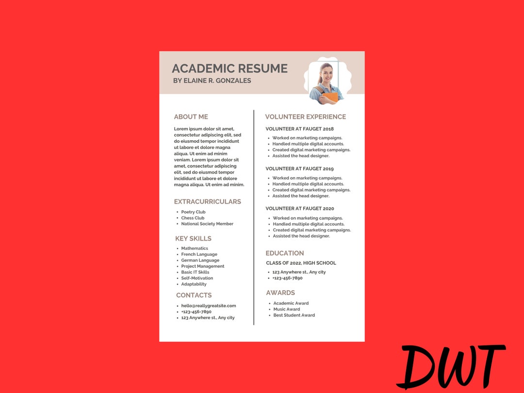 CV Academic Template MS Word Photo CV Word Editable Printable Academic ...
