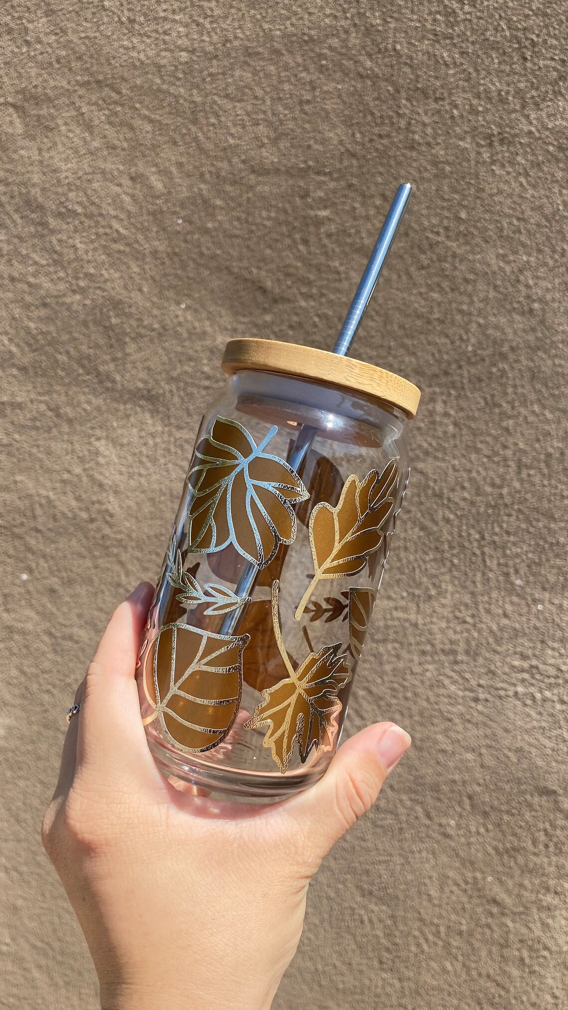 Metallic Fall Leaf Beer Glass Can Autumn Glass Can Libbey - Etsy