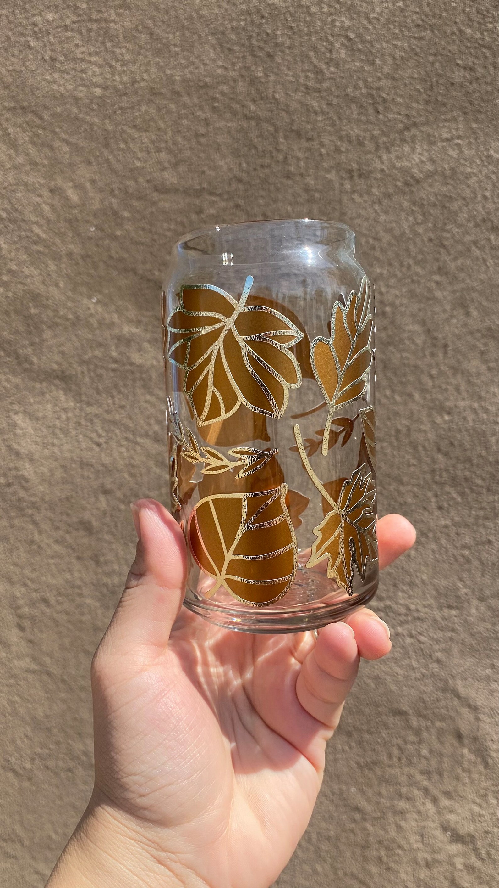 Metallic Fall Leaf Beer Glass Can Autumn Glass Can Libbey - Etsy