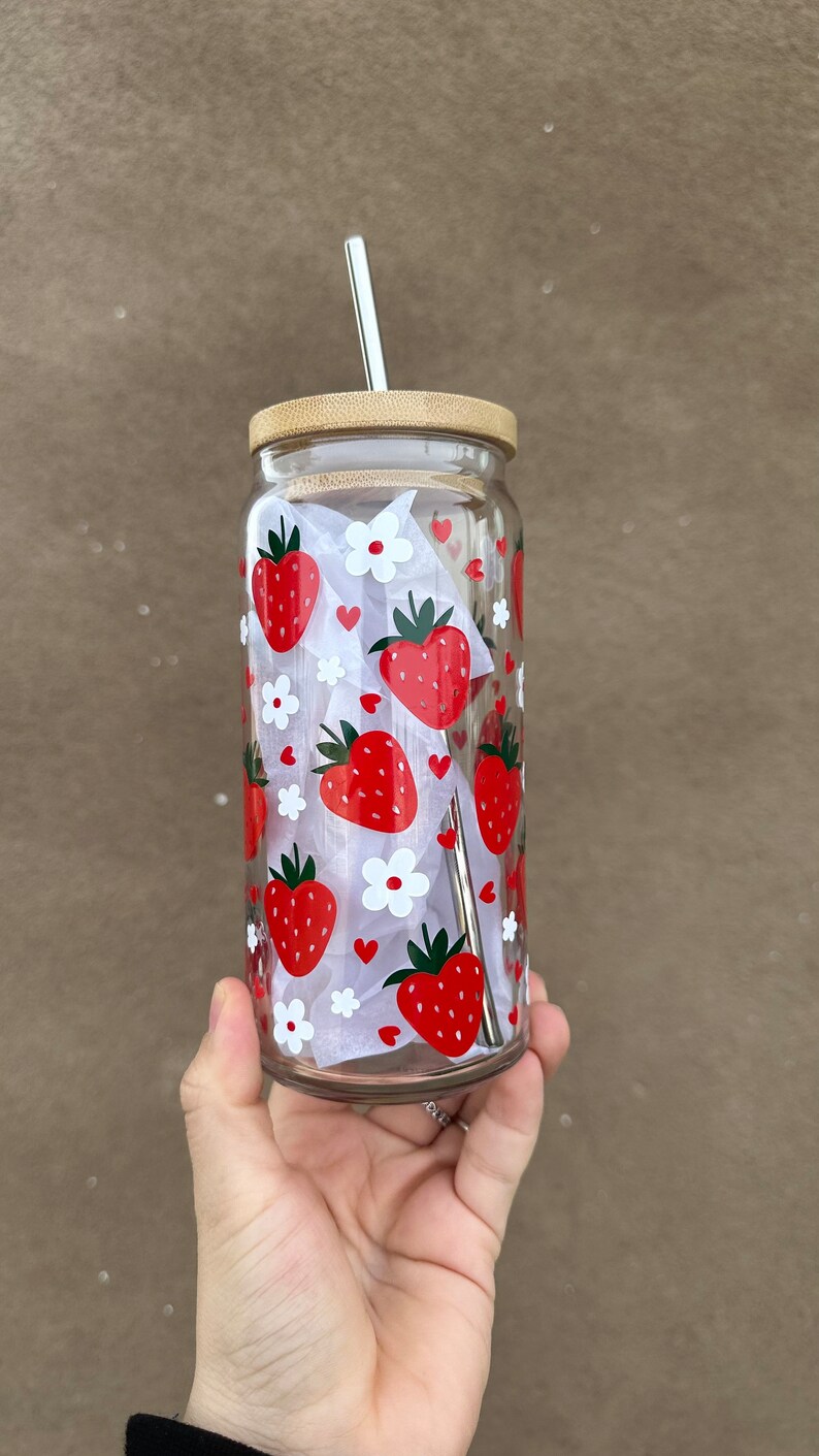 Strawberry Hearts Beer Glass Can, Strawberries Glass Can, Strawberries ...