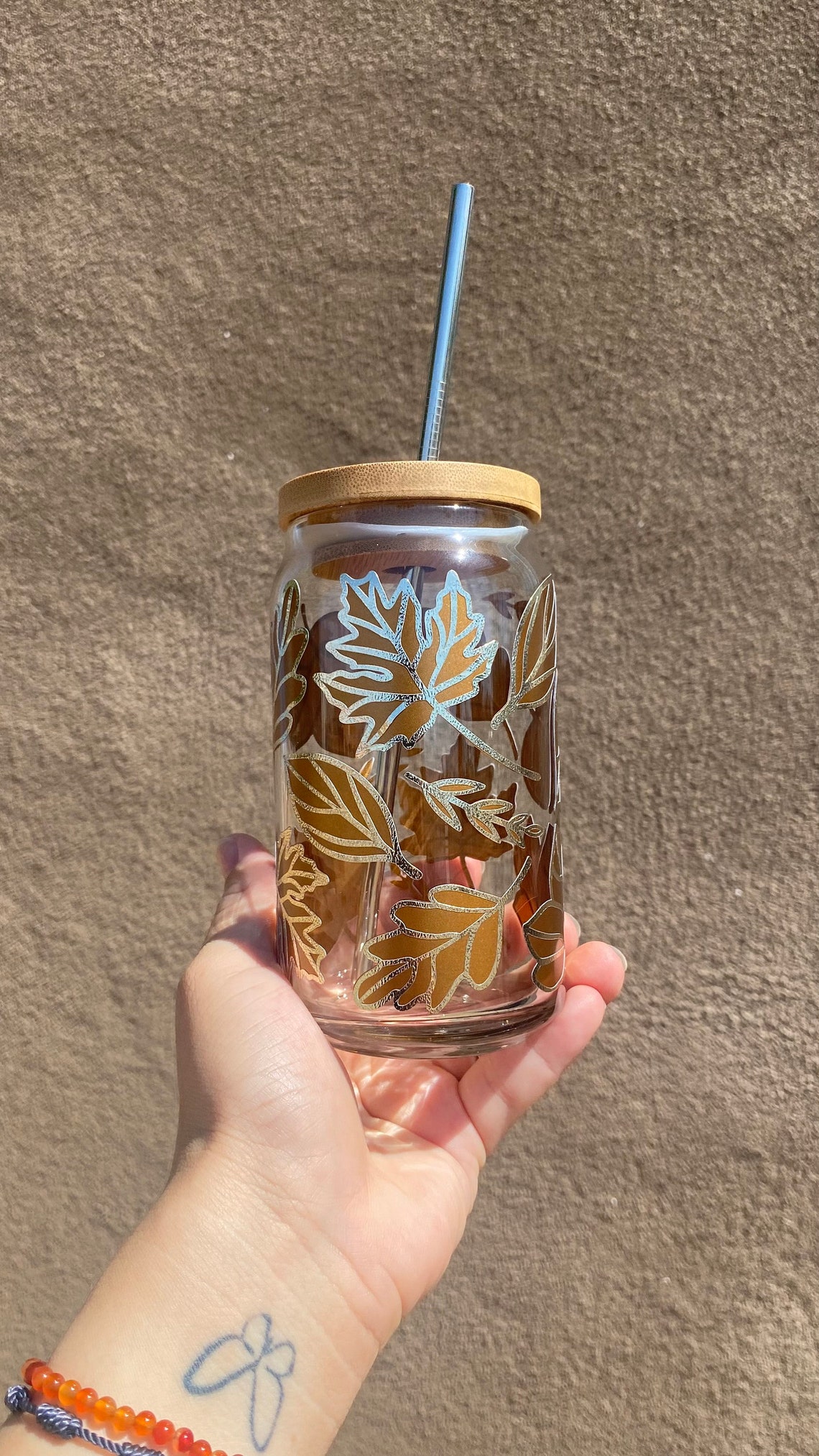 Metallic Fall Leaf Beer Glass Can Autumn Glass Can Libbey - Etsy