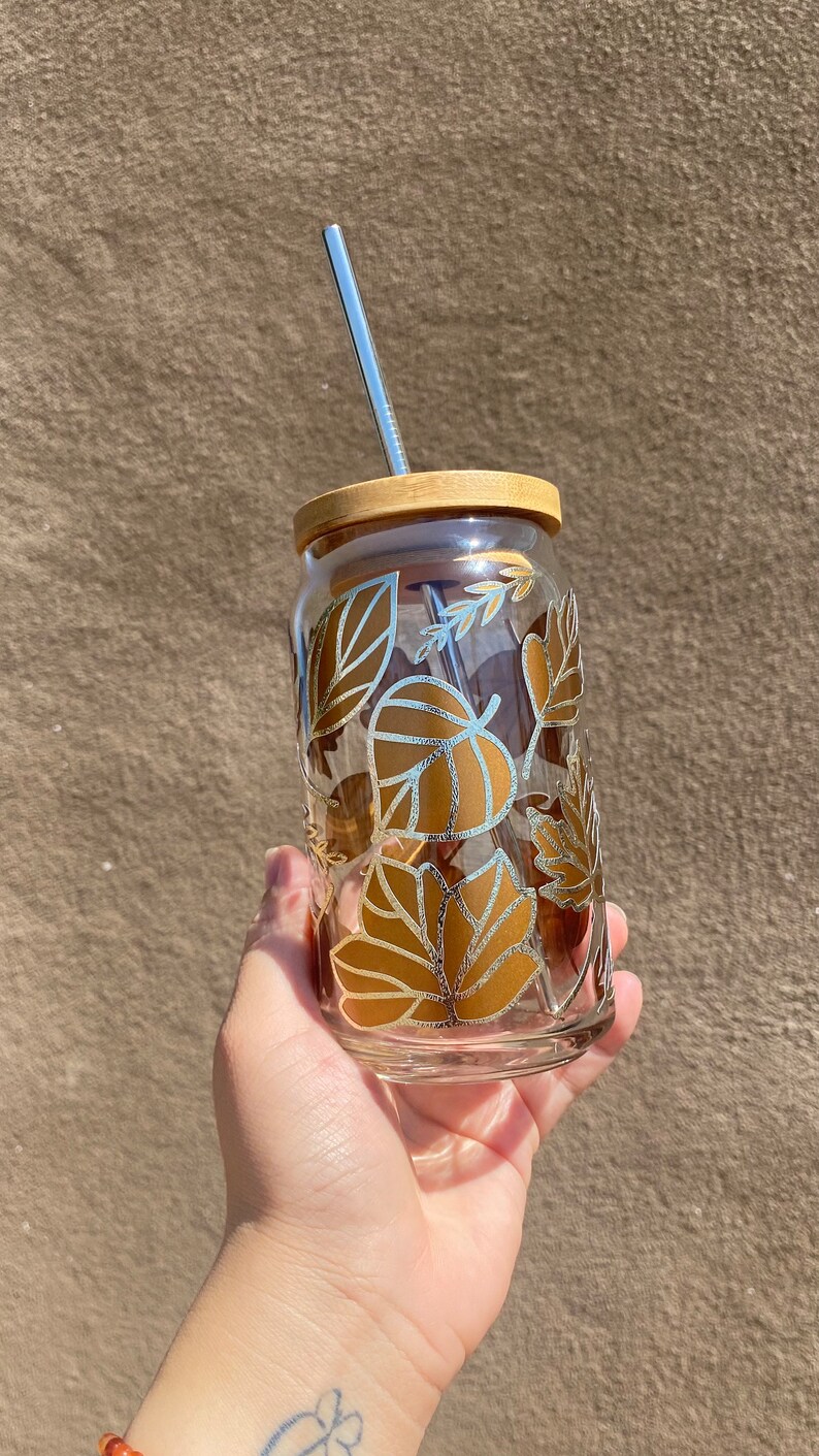 Metallic Fall Leaf Beer Glass Can Autumn Glass Can Libbey - Etsy
