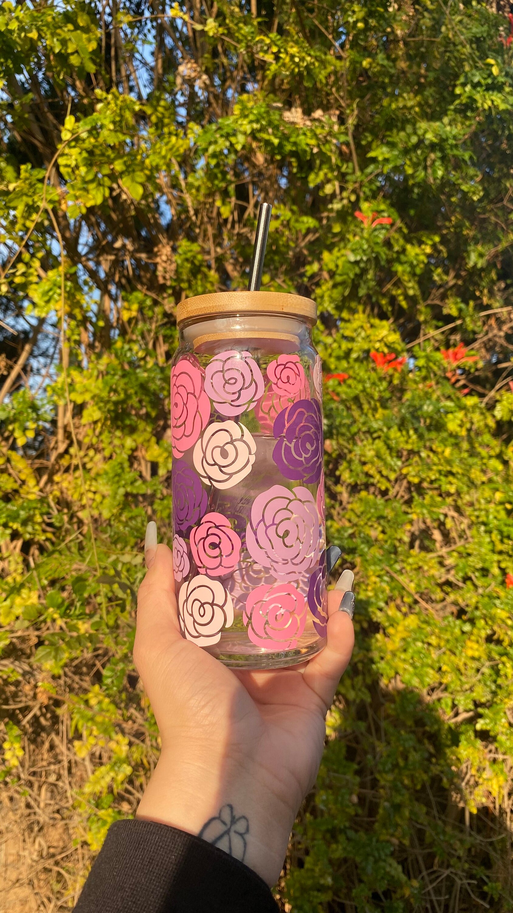 Roses Beer Glass Can Flowers Glass Can Libbey Beer Glass | Etsy