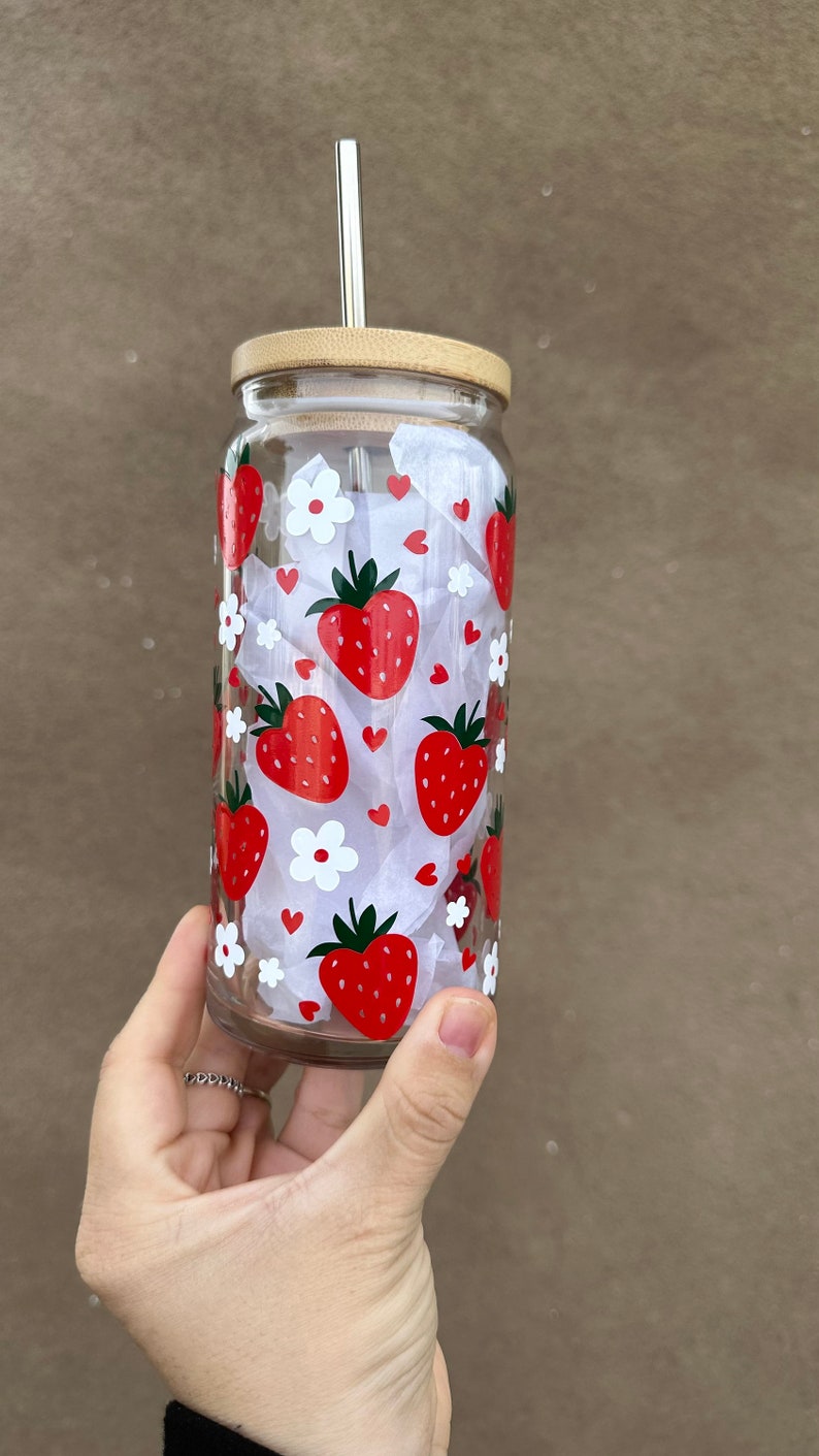 Strawberry Hearts Beer Glass Can, Strawberries Glass Can, Strawberries ...