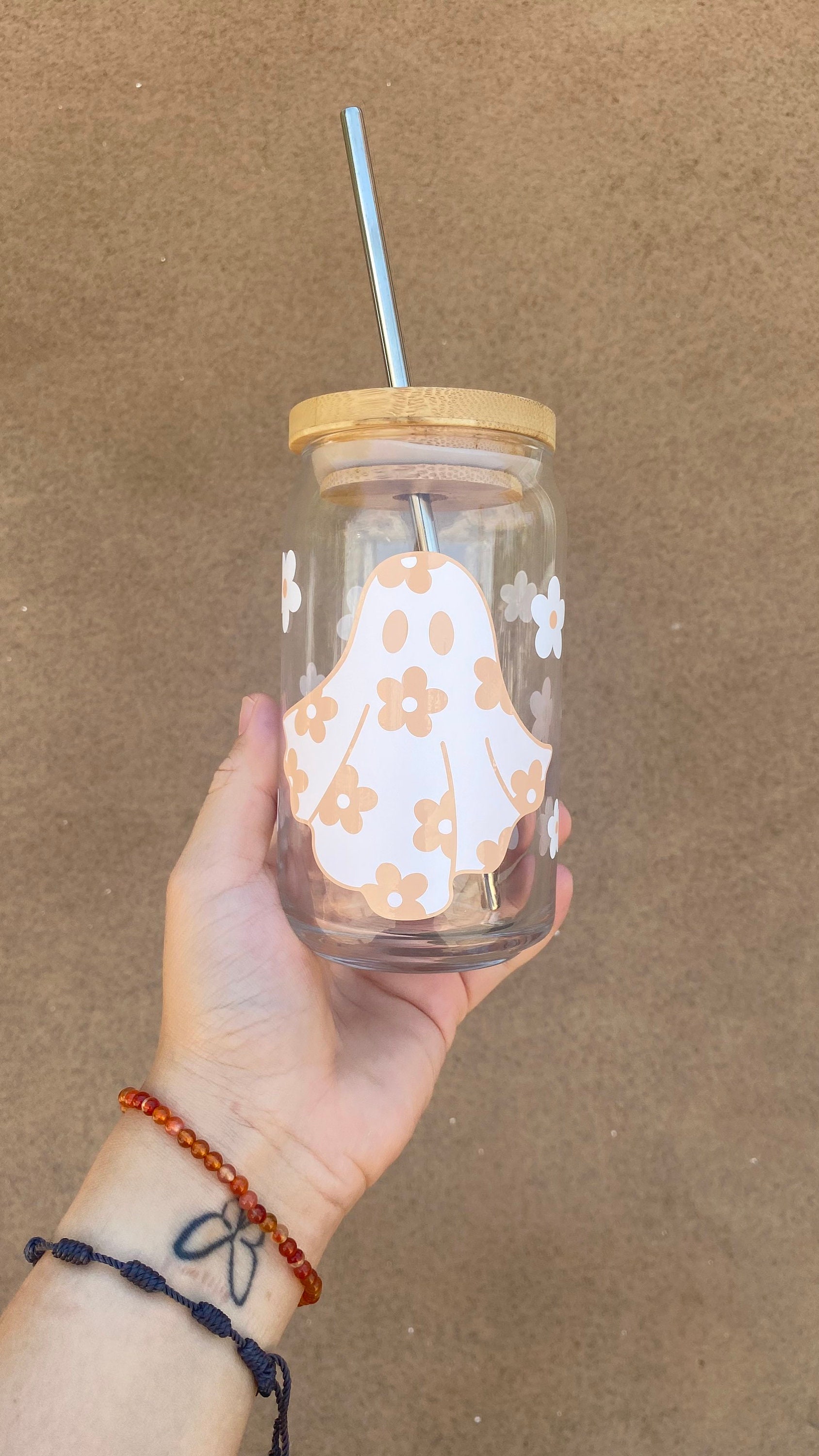 Groovy Daisy Ghosts Glass Can Halloween Glass Can Libbey - Etsy